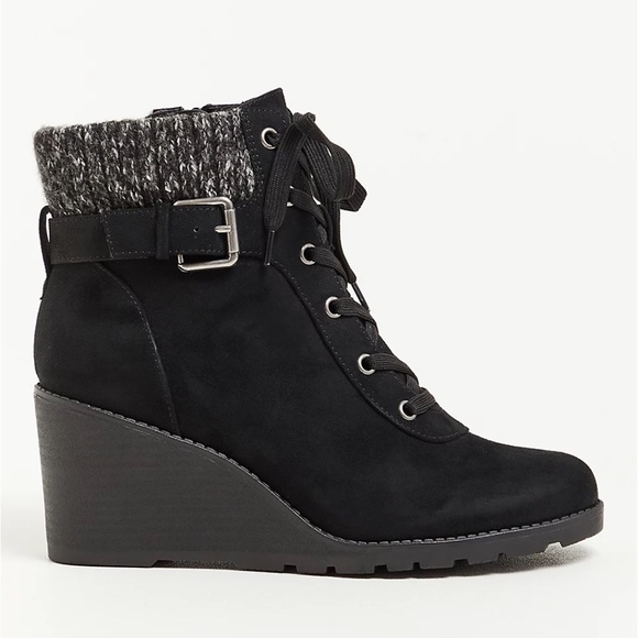 torrid | Shoes | Torrid Wedge Boots 8 Wide Ww Black Faux Suede Lace Zip ...